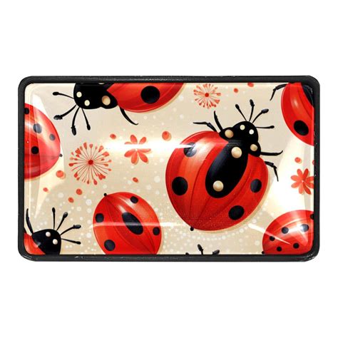 Ladybug Red Florals Crystal Glass Cabinet Knobs 4 Pcs Drawer Handles For Kitchen Cabinets