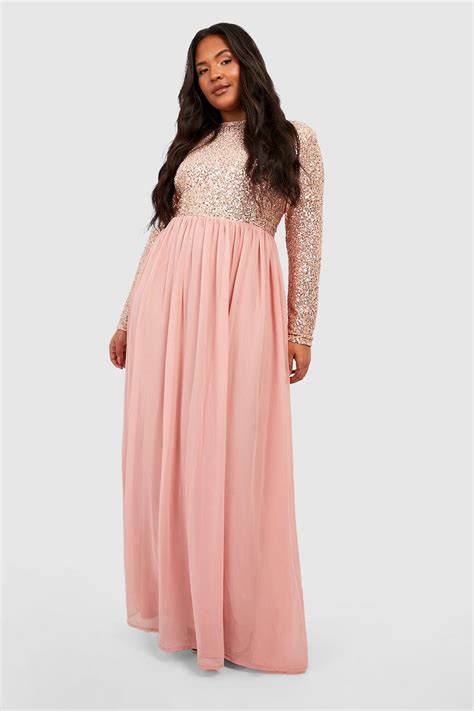 Plus Occasion Sequin Long Sleeve Maxi Dress Boohoo
