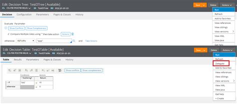 Delegate Option Action Delegate Is Not Coming For Decision Tree Where As It Is Available