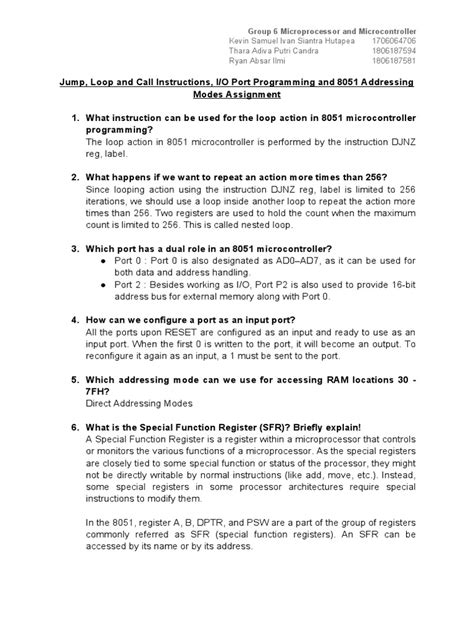 jump loop and call instructions i002fo port programming and 8051