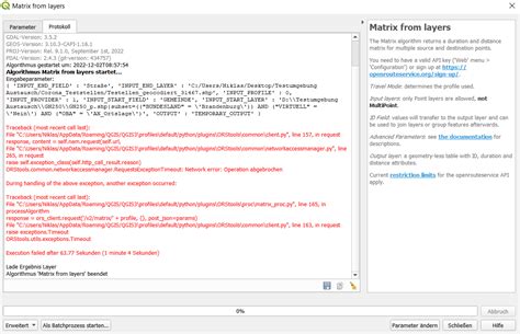 Network Error While Running Matrix From Layers With Local Server Issue 175 GIScience