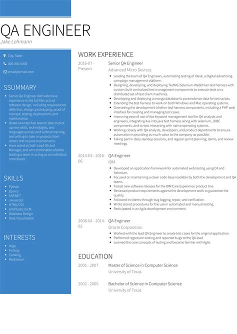 Qa Engineer Resume Samples And Templates VisualCV
