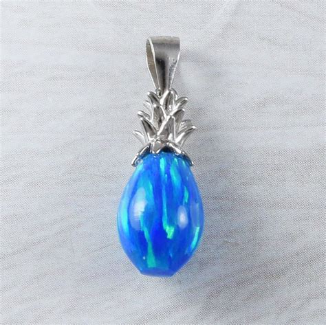 Unique Beautiful Hawaiian 3d Blue Opal Pineapple Necklace Sterling