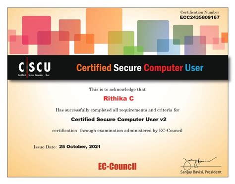 Rithika Chinnadurai On Linkedin Certified Secure Computer User V2