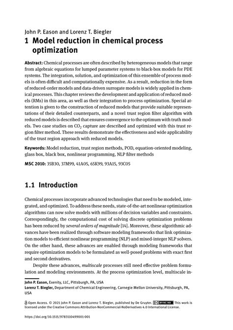 PDF 1 Model Reduction In Chemical Process Optimization