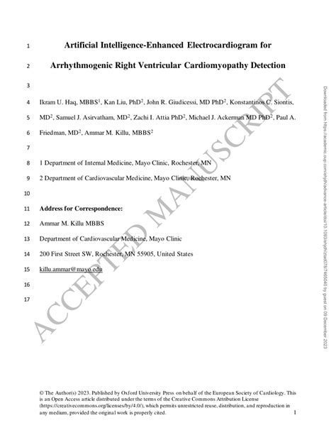 Pdf Artificial Intelligence Enhanced Electrocardiogram For Arrhythmogenic Right Ventricular