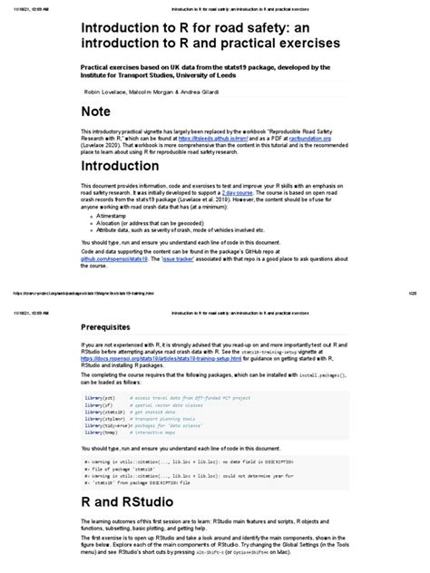 Introduction To R For Road Safety An Introduction To R And Practical