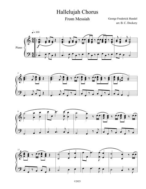 Hallelujah Chorus From Messiah Piano Solo Arr B C Dockery By