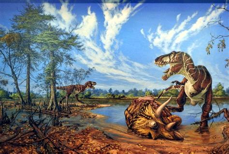 T Rexes And Triceratops Carcass By Michael Skrepnick Rpaleoart