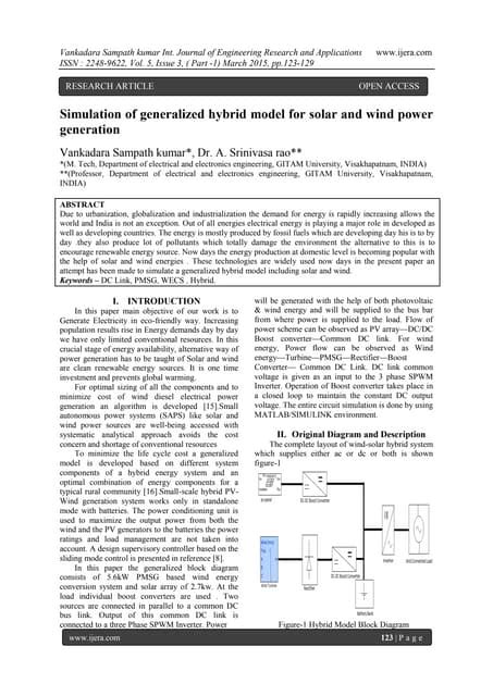 Design And Modelling Of Standalone Hybrid Power System With Matlabsimulink Pdf