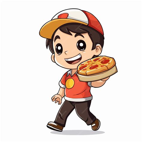 Premium Vector Cute Teenage Boy Carrying A Pizza Pizza Delivery Boy