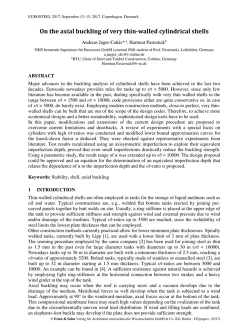 Pdf On The Axial Buckling Of Very Thin Walled Cylindrical Shells
