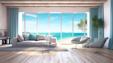 การออกแบบภายในแบบเรนเดอร์ 3 มิติอันน่าทึ่งของห้องทันสมัยพร้อมวิวทะเลอันตระการตา ทันสมัย พื้น