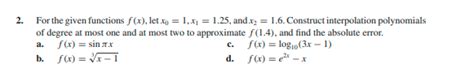 Solved For The Given Functions Fx Let X01x1125 And