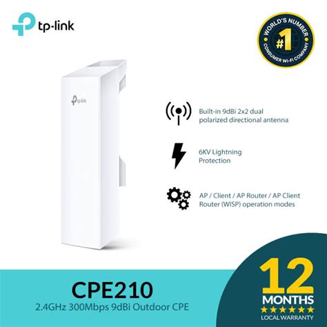 Tp Link Cpe210 24ghz 300mbps 9dbi Outdoor Cpe P2p Ap Point To Point
