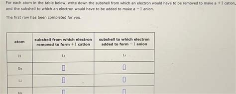 [answered] for each atom in the table below write down the subshell
