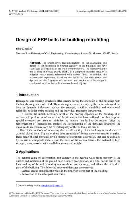 Pdf Design Of Frp Belts For Building Retrofitting