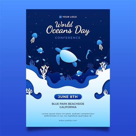 Free Vector Paper Style World Oceans Day Vertical Poster Template