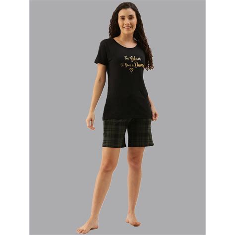 Buy Kryptic Women Cotton Black And Olive Lounge Shorts Pack Of 2 Online