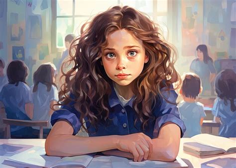 Premium Ai Image Young Girl Sits In A School Classroom Surrounded By