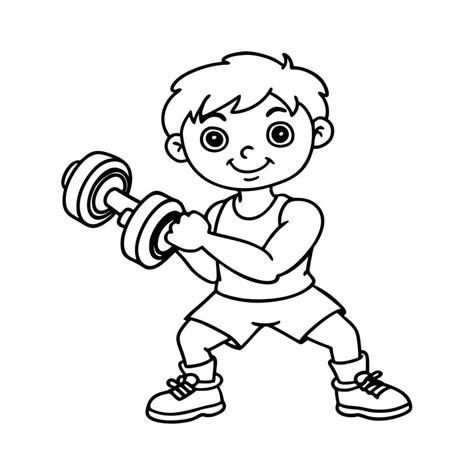 Little Boy Exercise On Dumbbell Line Art 47975512 Vector Art At Vecteezy