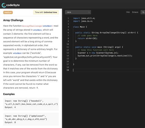 Solved Coderbyte Medium Time Left Unlimited Time Java Vim