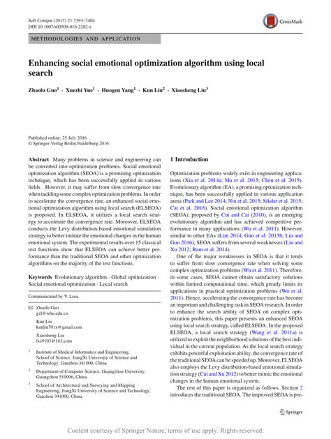 enhancing social emotional optimization algorithm using local search request pdf