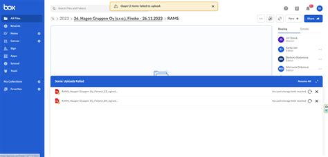 Account Storage Limit Reached Despite Of Free Capacity Box Support