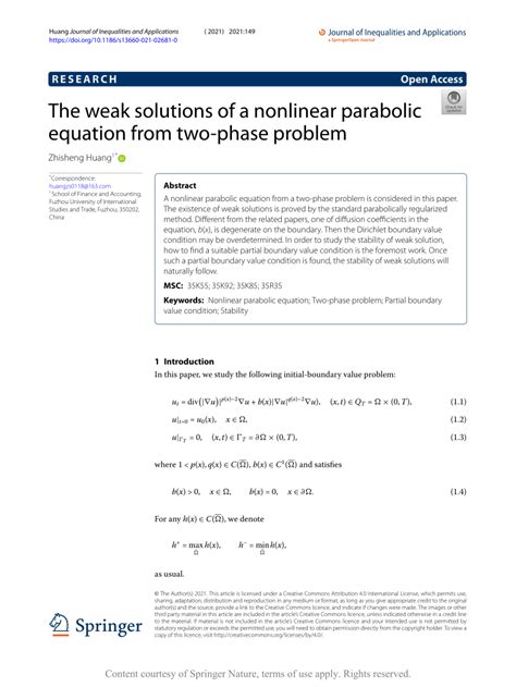 Pdf The Weak Solutions Of A Nonlinear Parabolic Equation From Two