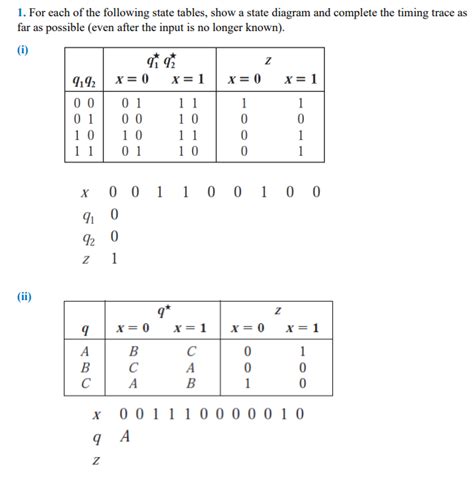 solved 1 for each of the following state tables show a