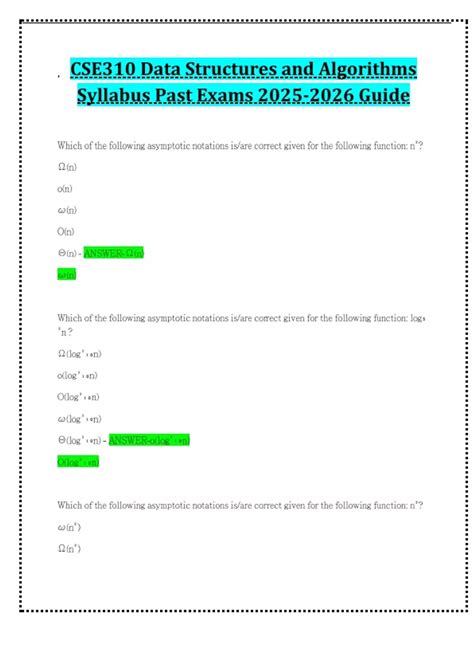 Cse310 Data Structures And Algorithms Syllabus Past Exams Guide Cse310 Data Structures And