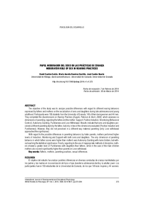 Pdf Papel Moderador Del Sexo En Las Prácticas De Crianza Moderator