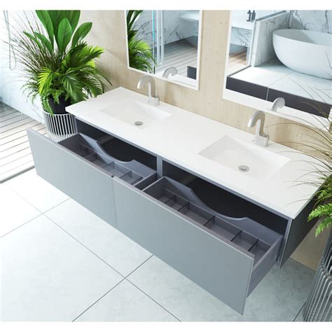 Vitri 72 Fossil Grey Double Sink Bathroom Vanity With Viva Stone Matt