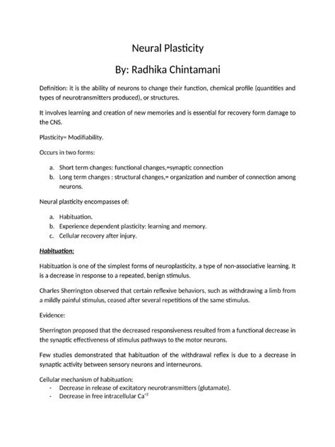 Neural Plasticity Pdf