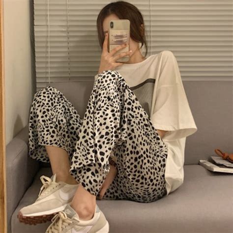 캐주얼유니크 레오파드 허리 편한 힙합 세미 와이드 스트레이트 여름 미니멀룩 바지 팬츠