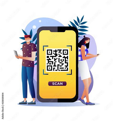 Qr Code Scanning Vector Illustration Concept People Use Smartphone And