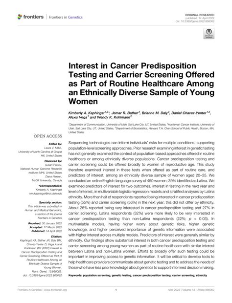 Pdf Interest In Cancer Predisposition Testing And Carrier Screening