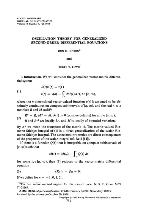 Pdf Oscillation Theory For Generalized Second Order Differential Equations