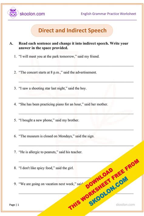 Direct And Indirect Speech With Answers Direct And Indirect Speech Indirect Speech