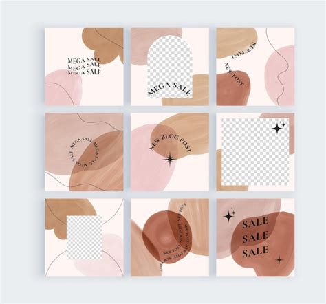 Premium Vector Brown And Nude Brush Stroke Watercolor Templates For Social Media Posts