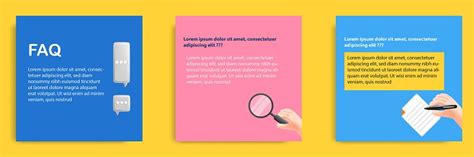 소셜 미디어 유익한 Faq 게시물 배너 템플릿 레이아웃 디자인 3d 만화 스타일 버블 채팅 손 돋보기 유리 문서와 멀티 컬러 배경 3차원 형태에 대한 스톡 벡터 아트 및