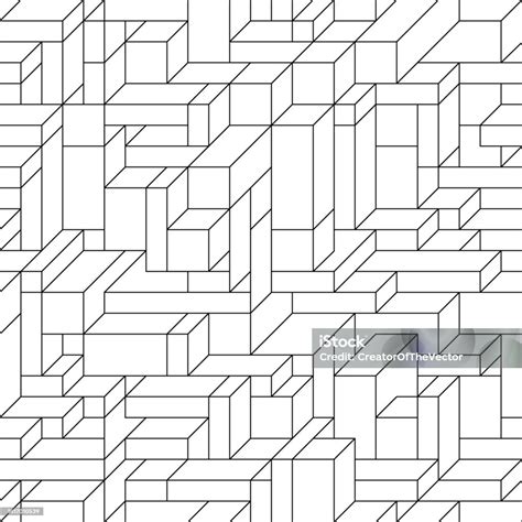 큐브와 사각형의 원활한 벡터 기하학적 검정 패턴 큐브와 사각형 형태의 선의 단색 기하학적 패턴 0명에 대한 스톡 벡터 아트 및 기타 이미지 Istock