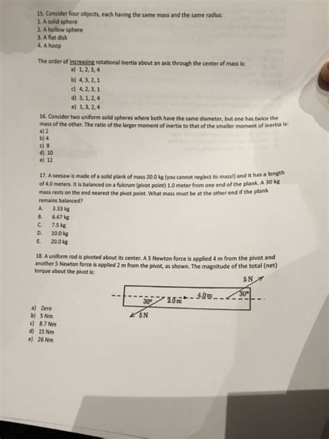 solved 15 consider four objects each having the same mass