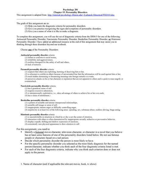 Graded Assignment Psychological Disorders 2 Chapter 15 Personality Disorders This Assignment