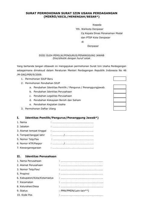 Pdf Surat Permohonan Surat Izin Usaha Perdagangan Mikro…perijinan Denpasarkota Go Id Ijin