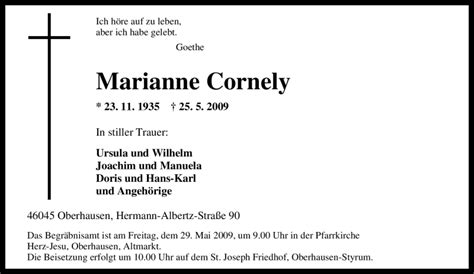 Traueranzeigen Von Marianne Cornely Trauer In Nrwde