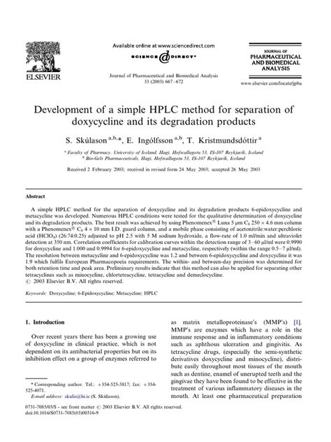 Development Of A Simple Hplc Method For Separation Of Doxycycline And