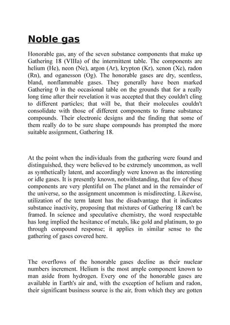 Noble Gas Noble Gas Honorable Gas Any Of The Seven Substance Components That Make Up