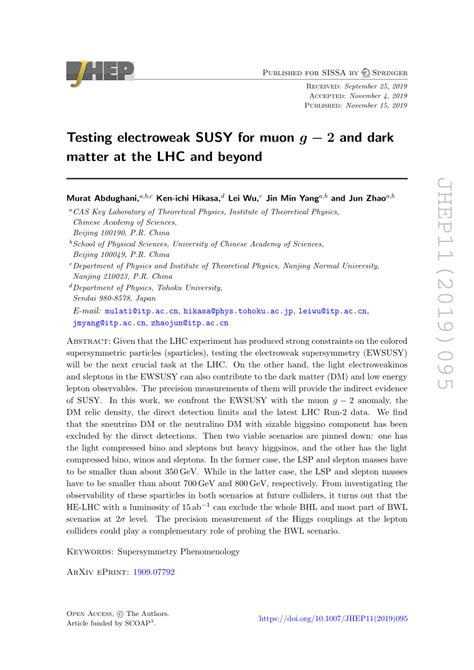 Pdf Testing Electroweak Susy For Muon G − 2 And Dark Matter At The Lhc And Beyond