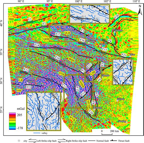 the first‐order wavelet detail map derived from the bouguer gravity